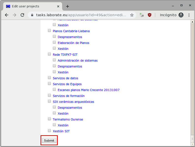 Select projects and subprojects